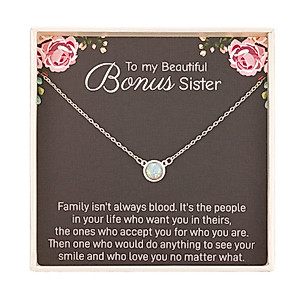 RareLove Sister in Law Christmas Gifts,Gifts for Sister in Law,To My Bonus Sister 925 Sterling Silver White Opal Necklace for Unbiological Sister Gift,Wedding,Thank You,Bridesmaid,Bridal Shower Gift