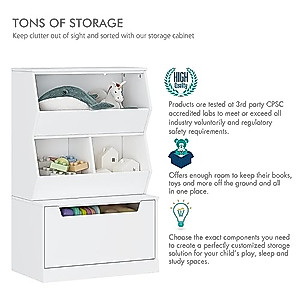 UTEX Kids Toy Storage Organizer, Bookshelf for Kids and Bookcase with Drawer, Children Open Storage Cubby for Kids Room Playroom Nursery White