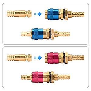 Luckyweld Tig Torch Quick Connect Fittings Set, 2Pcs Water Cooled Gas Adapter Fitting Red and Blue Tig Quick Connect Adapter for MIG TIG Welder