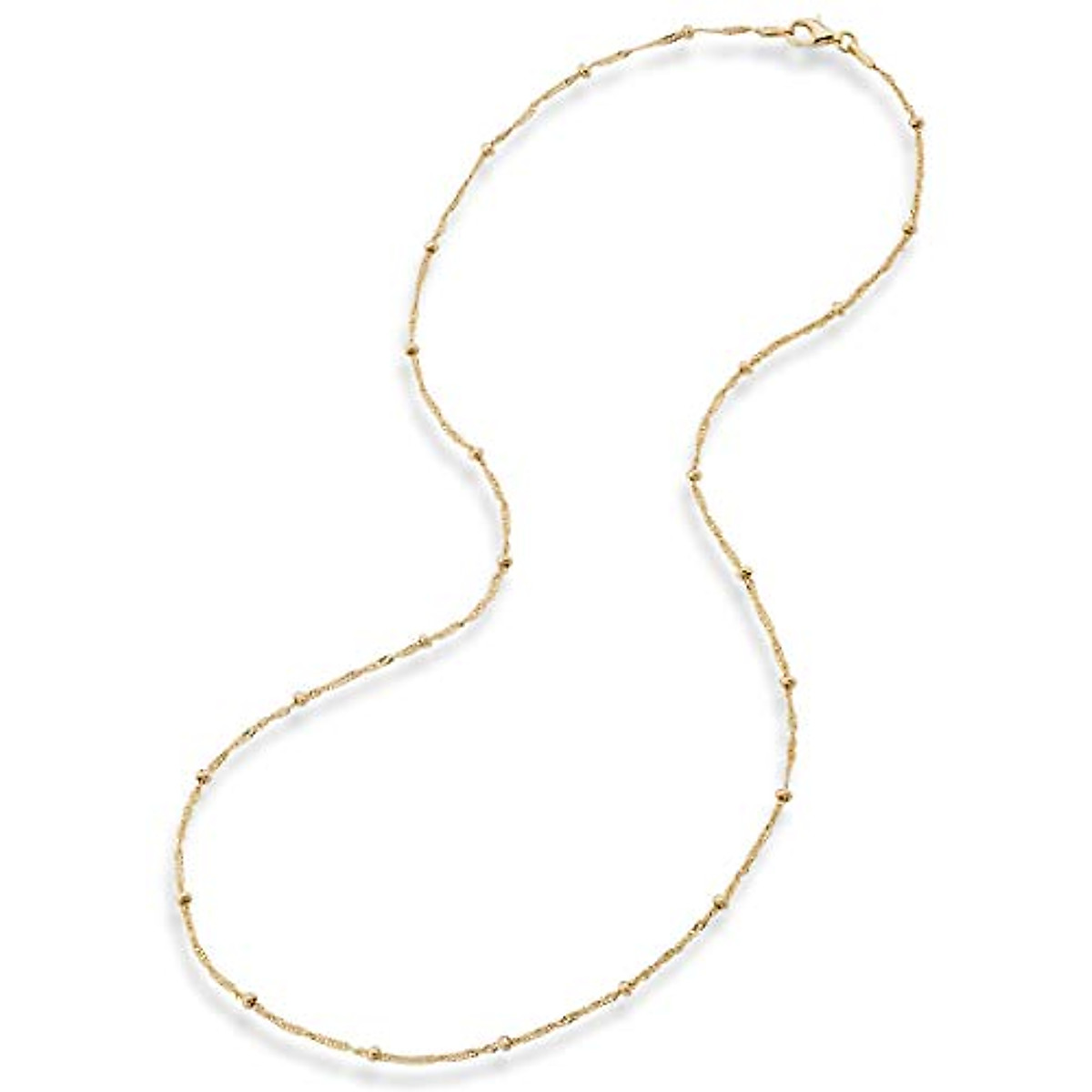 Miabella 18K Gold Over Silver Italian Singapore Bead Chain Station Necklace for Women Teen, Made in Italy (Length 30 Inch)