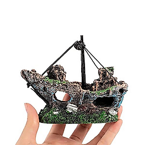 Aihotim Aquarium Decoration, Fish Tank Ornaments Shipwreck Decor Sunken Ship for Freshwater Saltwater Tanks