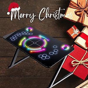 ELECWISH Gaming Desk S-001 Tempered Glass Desktop RGB Lighting, LED Light Computer Desk for Gamer