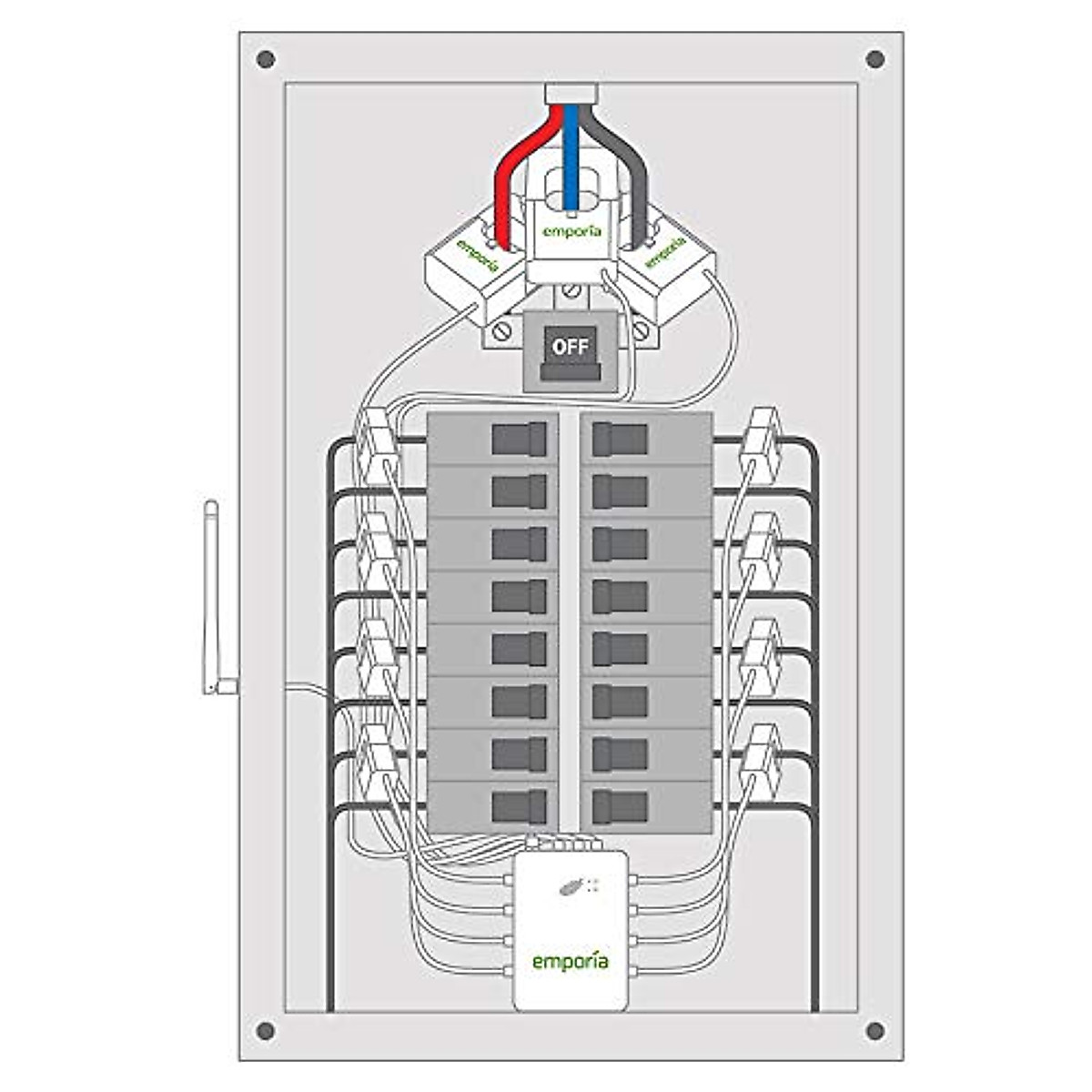 3-Phase Emporia Smart Commercial Energy Monitor | Real Time Electricity Monitor/Meter | Solar/Net Metering | Conserve Energy and Get Peace of Mind (Monitor with 8 50A Sensors)
