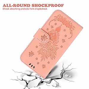 ONV Flip Case Compatible with Sony Xperia 1 III - Rose Butterfly Embossed Phone Case with Card Holder Lanyard Stand Case Leather Magnetic Wallet Cover for Sony Xperia 1 III [XT] -Pink