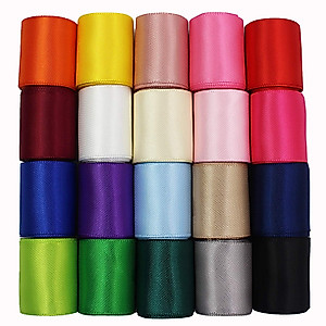 1-1/2 Inch Wide Solid Color Double Sided Polyester Satin Ribbon 20 Colors X 2 Yard Each Total 40 Yds Per Package