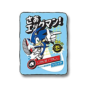 JUST FUNKY Sonic The Hedgehog Fleece Throw Blanket | Sonic Blanket | Sonic Blanket for Boys |45 x 60 Inches | Featuring Sonic The Hedgehog Let's Roll | Bed Couch Room décor | Officially Licensed