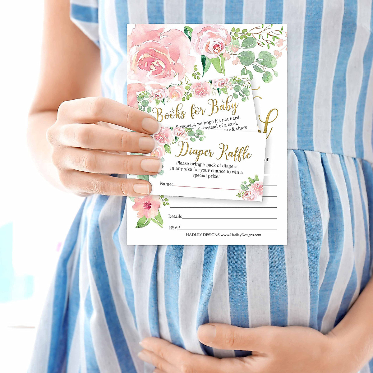 25 Floral Sweet Baby Shower Invitations, 25 Book Request Baby Shower Guest Book Alternative, 25 Baby Shower Diaper Raffle Tickets For Baby Shower Girl, Watercolor Blank Card, Diaper Raffle Cards