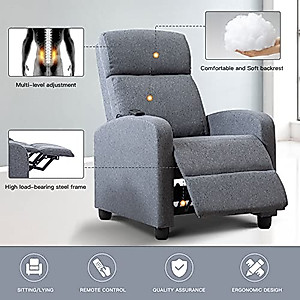 ANJ Massage Recliner Chair Fabric Winback Recliner Chairs, Modern Padded Seat Reclining Chair Single Sofa for Living Room, Adjustable Home Theater Seating Office (Light Grey)
