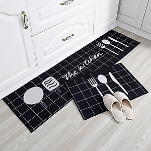 WENLION Kitchen Rug Non Skid Absorbent Kitchen Mat Washable Anti Fatigue 2 PCS Set 15x23+15x59