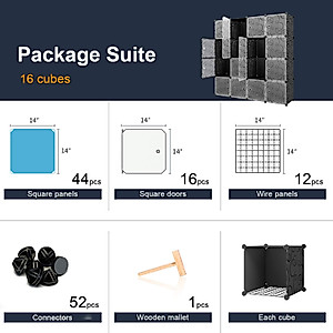 KOUSI Portable Cube Storage - 14"x14" Cube Cube Organizer Storage Organizer Clothes Storage Storage Shelves Furniture for Clothes Plastic Dresser Storage Cubes, Black (4x4 Cubes)