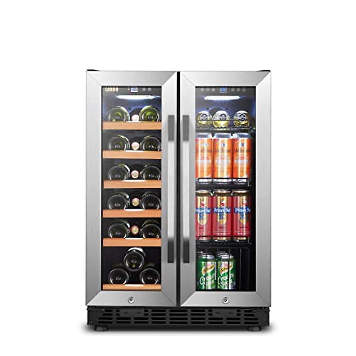 Lanbo Wine and Beverage Refrigerator, Dual Zone Built-in Wine and Drink Center, 18 Bottle and 55 Can