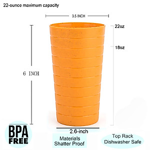 KX-WARE 22-ounce Wheat Straw Highball Glasses Plastic Tumbler, set of 8 Multicolor