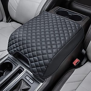 PIMCAR Center Console Cover Compatible with Ford 2015-2020 F150, 2017-2022 F250 F350 F450, 2018-2024 Expedition Interior Accessories Custom PU Leather Armrest Cushion Protector (Bucket Seat Only)