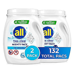 All Mighty Pacs with stainlifters free clear Laundry Detergent, Free Clear for Sensitive Skin, 66 Count - (Pack of 2)