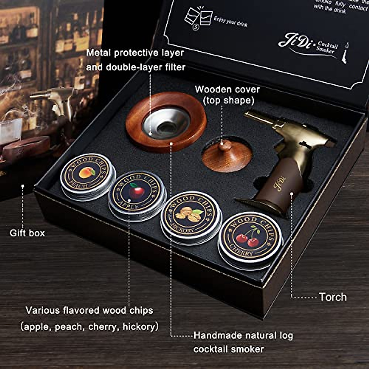 Cocktail Smoker Kit Whiskey Smoker Kit with Torch and Wood Chips-Old Fashioned Chimney Drink Smoker for Cocktails, Whiskey & Bourbon, Ideal Gifts for Men, Boyfriend, Husband, Dad (No Butane)