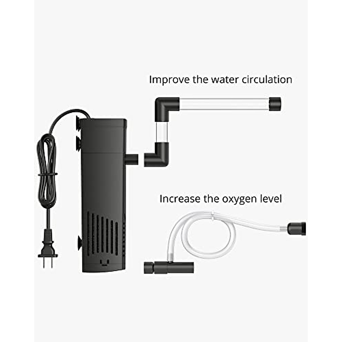 NICREW Aquarium Internal Filter, Submersible Power Filter with Multiple Function, Aeration System with Sponge Filter for Fish Tanks 5-10 Gallon, 53 GPH, 5W