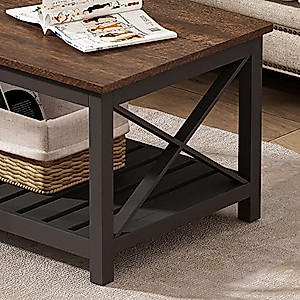 ChooChoo Coffee Table, Rustic Vintage Farmhouse Living Room Table with Shelf, 40