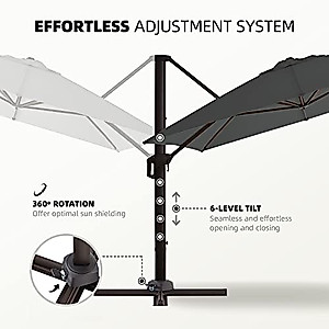 wikiwiki 11x11 FT Cantilever Patio Umbrella Outdoor Large Offset Square Umbrella w/ 36 Month Fade Resistance Recycled Fabric, 6-Level 360°Rotation Aluminum Pole for Deck Pool, Grey