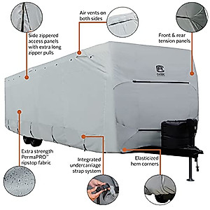 Classic Accessories Over Drive PermaPRO Travel Trailer Cover, Fits 24' - 27' RVs, Camper RV Cover, Customizable Fit, Water-Resistant, All Season Protection for Motorhome, Grey