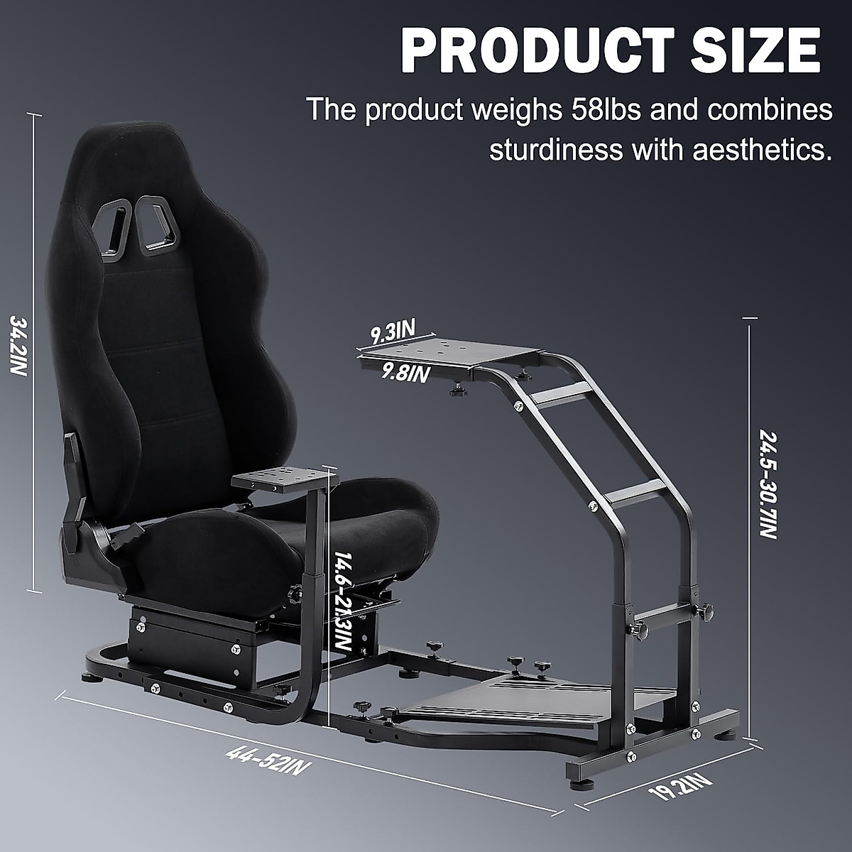 Marada Adjustable Racing Simulator Cockpit with Comfort Racing Seat Fit for Logitech/Thrustmaster G25 G27,G29 G920 G923 T80 T300RS TX F458 T500RS, Race Driving Sim Stand No Steering Wheel/Pedal