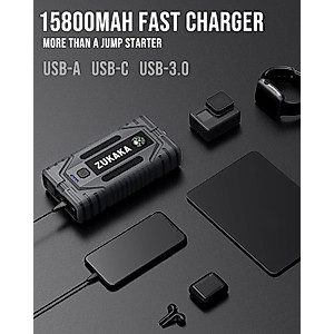 ZUKAKA Car Jump Starter 1500A Peak 15800mAh Battery Starter Up to 7L Gas and 5.5L Diesel Engine 12V Auto Jump Starter Box Power Bank with USB and Type C Port Jump Box with LED Light