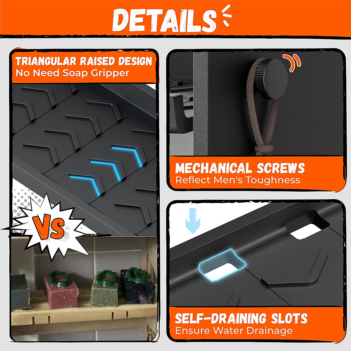 WINKINE Soap Holder Compatible with Dr.Squatch Soap, Shower Caddy for Men, Shampoo Bar Holder for Shower with Razor, Wall Mounted Bar Shower Organizer for Bar Soaps, Shampoo, Shower Soap Shelves