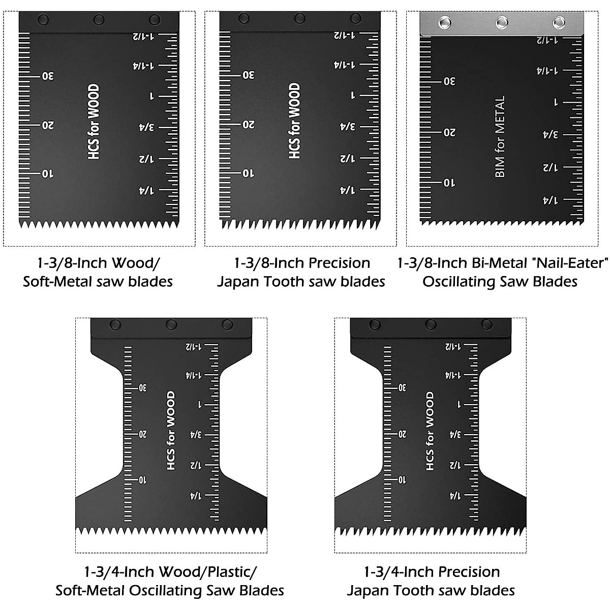 65 PCS Professional Wood/Bi-Metal Oscillating Saw Blades Universal Quick Release Multitool Tool Blade Set Compatible with Bosch, Craftsman, Fein, Ridgid and More