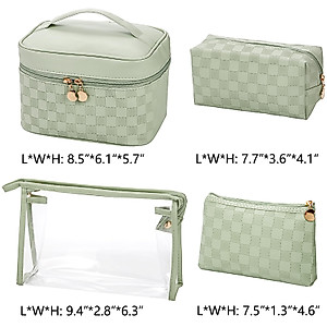 Hedume Set of 4 Makeup Bags, Waterproof Cosmetic Bag Set, Leather Portable Travel Cosmetic Bag, Multifunction Organizer Storage Bag for Makeup, Brushes, Toiletries and Accessories