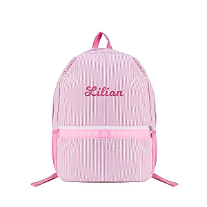 MT WORLD Personalized Toddler Backpack Preschool Backpack Daycare Backpack Child Backpack Preppy Packpacks Kids Bookbags Seersucker Toddler Bookbag(Pink)