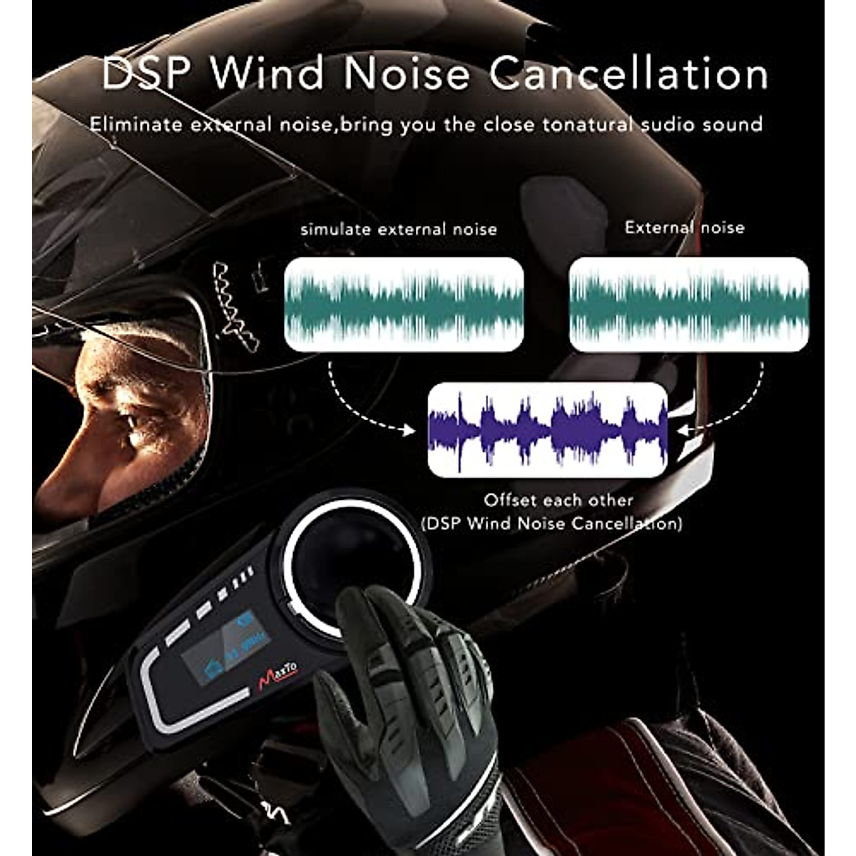 MAXTO Motorcycle Bluetooth Headset M2C 1000M 6 Riders Group Helmet Communication System with LCD Screen Universal Motorbike Intercom Waterproof Casco de Motor Intercomunicador FM/GPS/Siri(1 Pack)