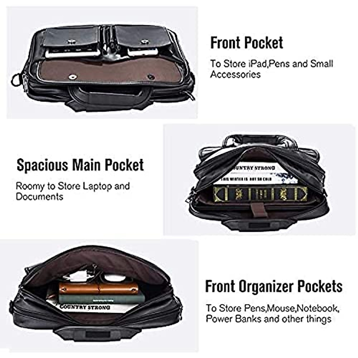 seyfocnia Men's Leather Messenger Bag, 17.3 Inches Laptop Briefcase Business Satchel Computer Handbag Shoulder Bag for Men (Black)