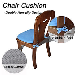 KGPLOME Chair Cushion with Ties for Dining Chairs - Non Slip Memory Foam Kitchen Seat Pad and Indoor Pad with Machine Washable Cover [ 16.5 x 16.2 Inches ] - Blue