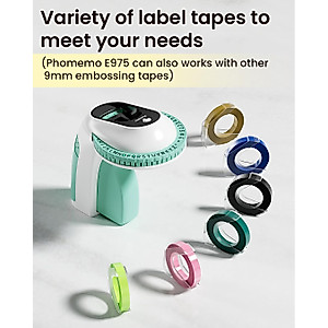Phomemo Embossing Label Maker Machine with Tapes, Portable Retro Embossed Label Maker Writer, Mini Embosser Label Maker with 6 Rolls Embossing Label Tapes for Home,Office DIY and Crafting -Green