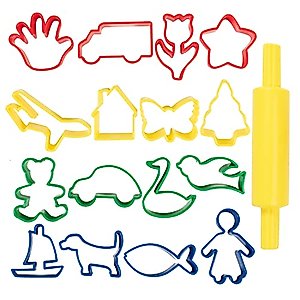 READY 2 LEARN Dough Roller and Cutters - Set of 17 - Dough Tools for Kids Ages 18m+ - Art Accessories for Pottery and Dough - Roll, Cut, Mold and Play