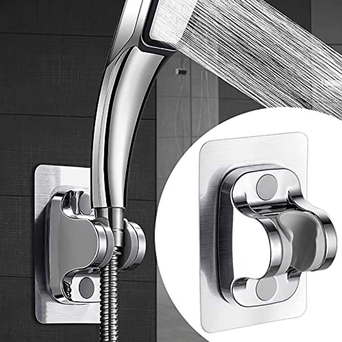 Large Wall Mount Strong Adhesive Waterproof Handheld Shower Holder Shower Head Holder for RV Shower Kids Shower Bathroom Shower Bathroom Organizer (As Shows, One Size)