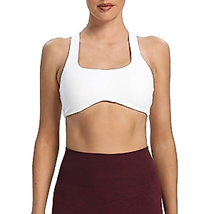 Aoxjox Women's Workout Sports Bras Fitness Backless Padded Define Sculpt Racerback Bra Yoga Crop Tank Top (White, Medium)