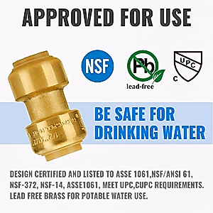 SUNGATOR Fittings 1/2 Inch, Pushfit Plumbing Fittings 1/2 Inch, Push 1/2 Inch Coupling Fittings, No Lead Brass Push to Connect Fittings for Pex, Copper, CPVC, with 1 Disconnect Clip, Pack of 12