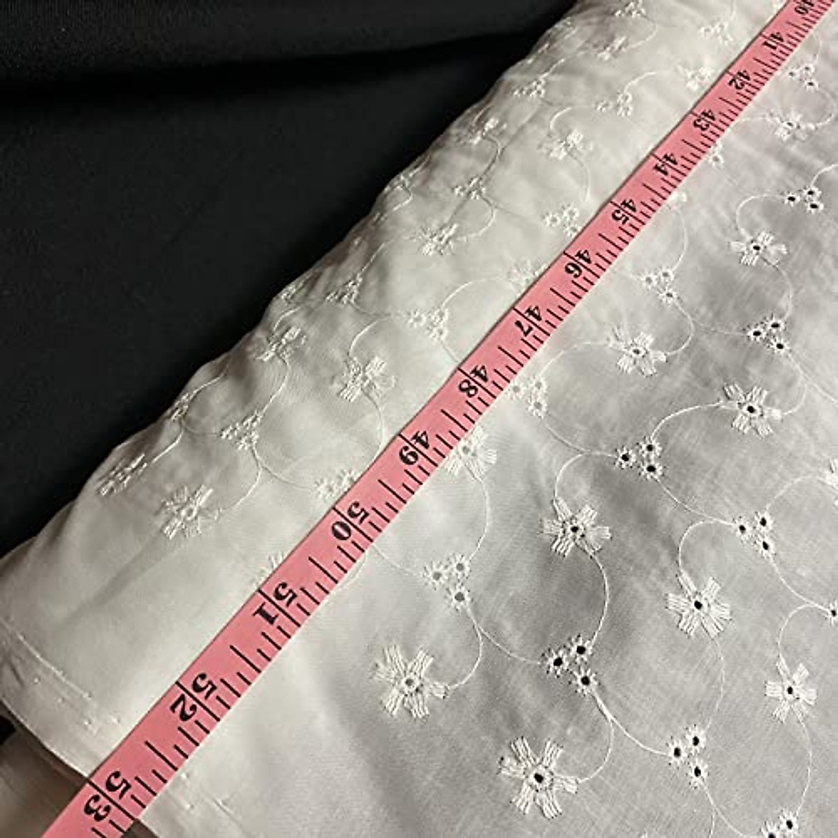 Cotton Eyelet Fabric Allover Flower Embroidery, White, useable Embr. Width 51" 100% Natural Cotton, for Garments, Linen (2 YDS, White)