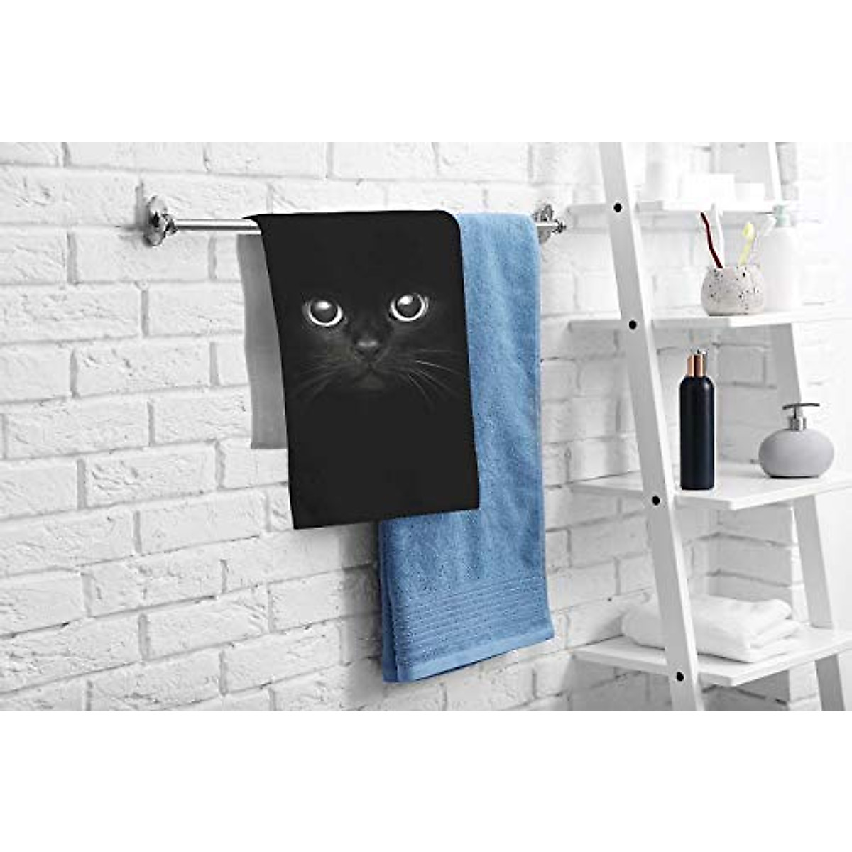 oFloral Black Cat Hand Towels Cotton Washcloths,Cool Cat Head On Black Comfortable Soft Towels for Bathroom/Kitchen/Yoga/Golf/Hair/Face Towel for Men/Women/Girl/Boys 15X30 Inch