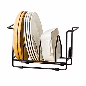 LINFIDITE Plate Holder Organizer Cutting Board Holder pot lid holder Dish Storage Rack Kitchen Cupboard Counter Organiser Stand for Plate Baking Tray Pot Lid Cutting Boards,Premium Steel Black