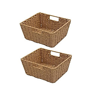 KOVOT Storage Woven Baskets Wicker Storage Wicker Storage Baskets with Built-in Carry Handles | Laundry Storage Pantry Bin - 9"L x 8"W x 4"H (2-Pack)