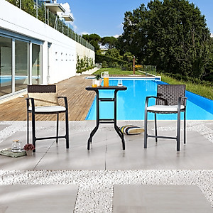 LOKATSE HOME 3 Piece Outdoor Patio Bar Stool Set with High Top Square Table Wicker Conversation Furniture, White