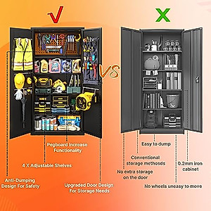 Metal Storage Cabinet - 72-Inch Black Lockable Garage Cabinet with Doors