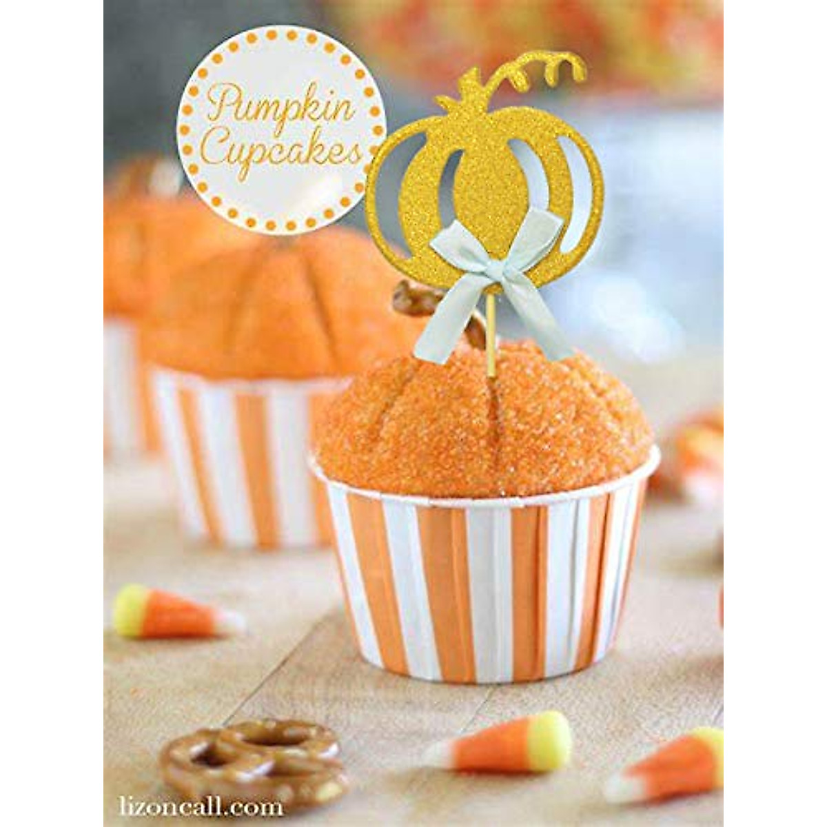 Pumpkin Cupcake Toppers Boy, Fall Theme Cake Decorations for Pumpkin Baby Shower, Birthday Party Decorations-24 Packs