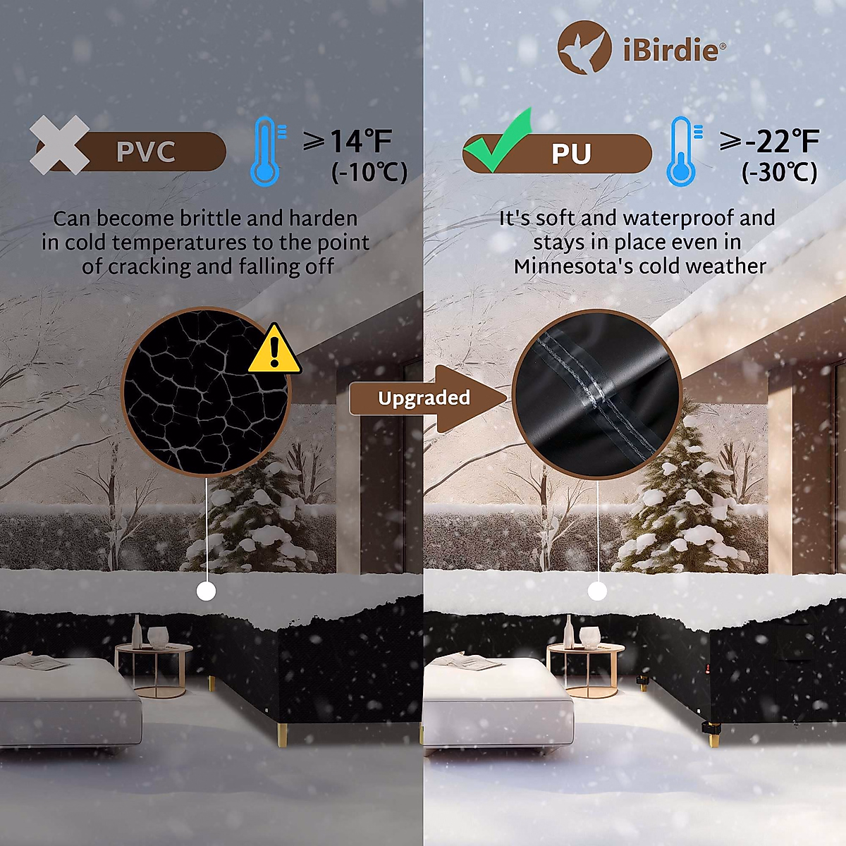 iBirdie Outdoor Sectional Cover for 100 x 100 inch L-Shaped Patio Sofa Waterproof Weatherproof 600D Heavy Duty Garden Furniture Cover for Outside L Shape Couch