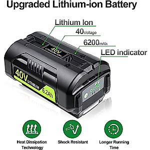 FSKE 6.2Ah OP4026 40V Battery Replacement for Ryobi 40V Lithium Battery OP4026 OP40201 OP40261 OP4030 OP4040 OP40401 OP4050 OP40501 OP4050A OP40601 OP4060A