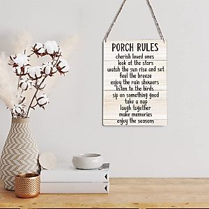 Farmhouse Porch Rules Wooden Sign Wall Decor Rustic Porch Quote Wood Plaque Hanging Sign Decoration for Home Door 8"x10"