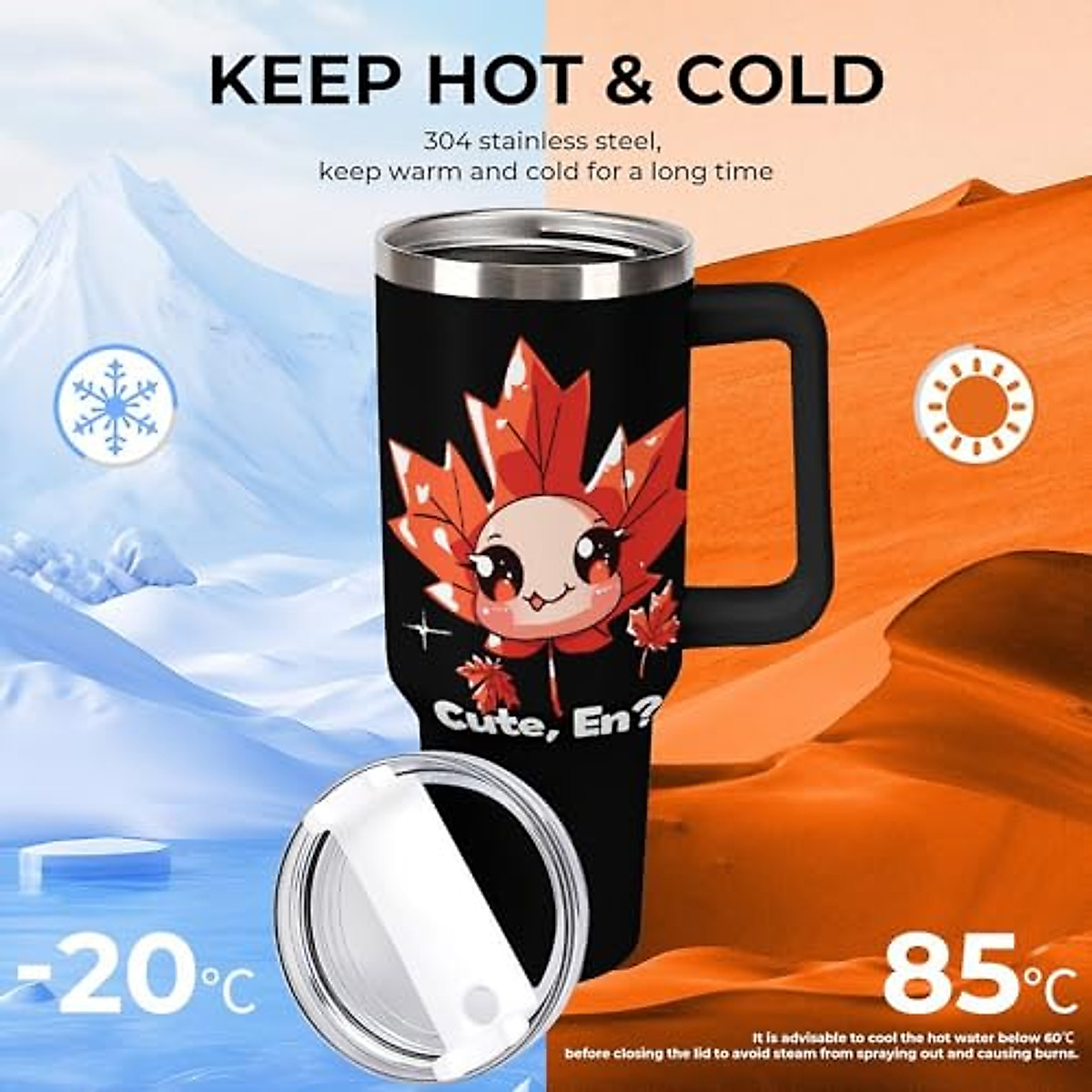 Eh Canadian Flag Maple Leaf 40OZ Tumbler Stainless Steel Travel Mug Water Bottle Car Cup Tea Cups with Lid Black-style