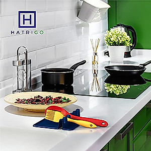 Silicone Spoon Rest Holder for Stove Top, Silicon Utensil Rests for Kitchen Countertop, Large Heat Resistant Spatula Spoon Reat for Cooking with 5 Slots with Drip Pad BBQ Utensil Holder (Sapphire)