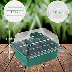 VANLAN Seed Starter Tray, 10 Pack Seed Starter Kit with Dome and Base, Humidity Adjustable Greenhouse Grow Trays for Seeds Growing Starting (Green（12 Cells）)